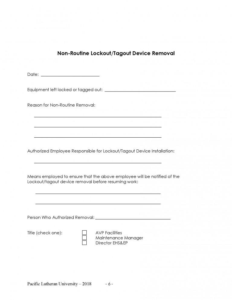 Lockout/Tagout Documents | Occupational Health and Safety Manual | PLU