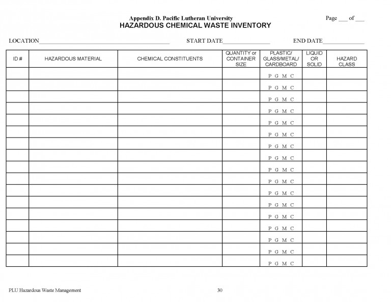 PLU Hazardous Waste Management Plan – Appendix | Occupational Health ...