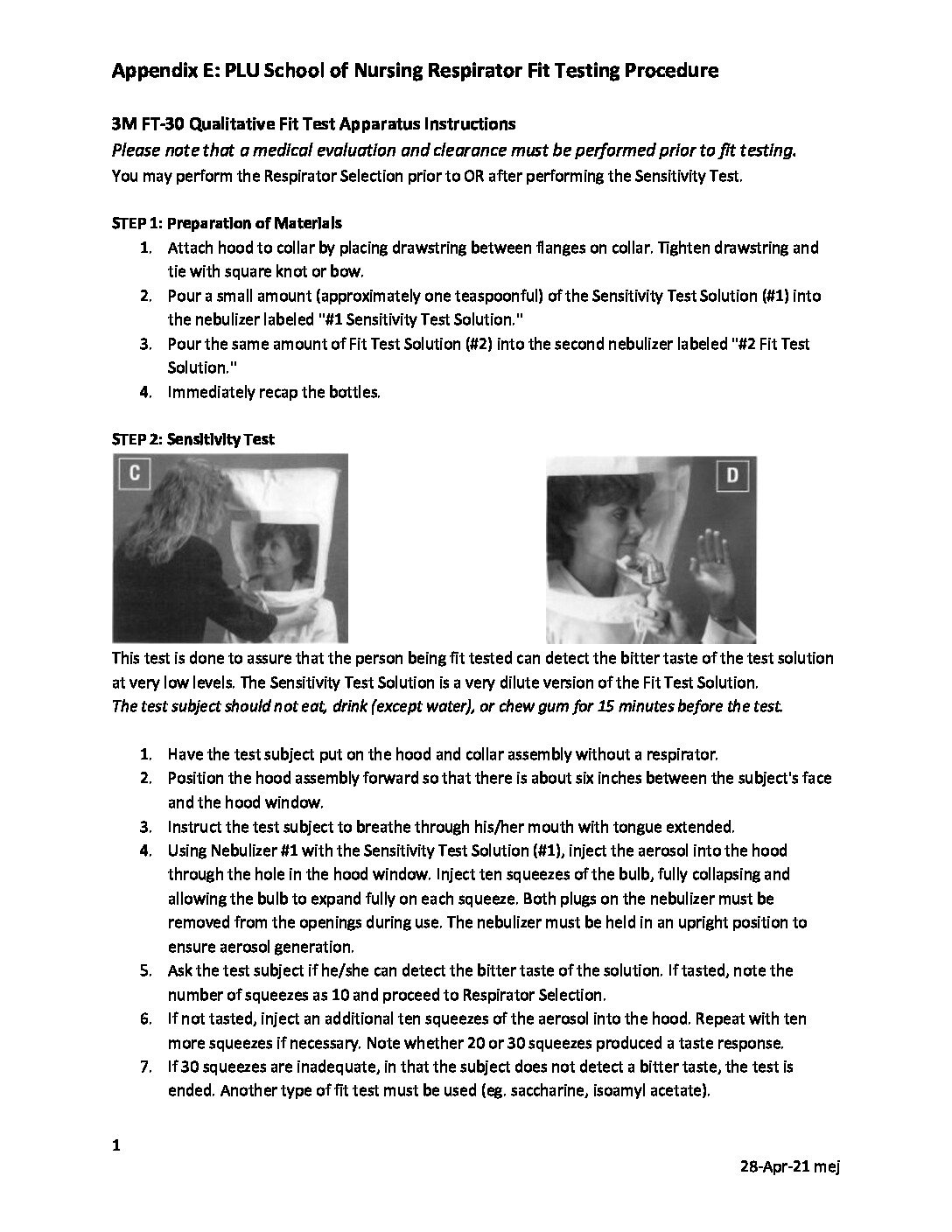 Appendix E SON Fit testing procedure | Occupational Health and Safety ...